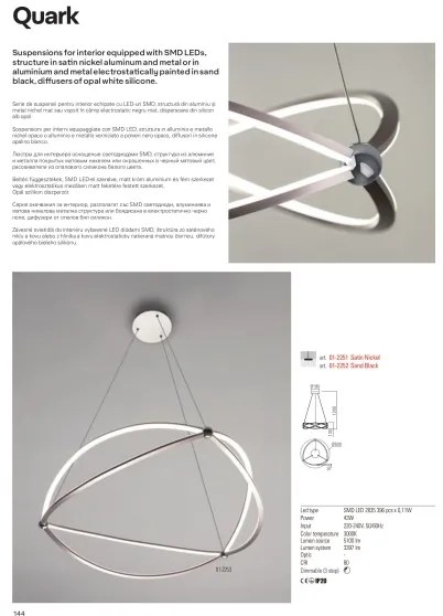 Redo 01-2251 - LED Stmívatelný lustr na lanku QUARK LED/43W/230V 3000K chrom