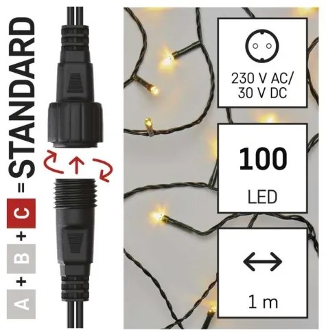 Propojovací vánoční řetěz bez zdroje EMOS Connecting D1EW01 ZY1442 100LED záclona 1x2m teplá bílá