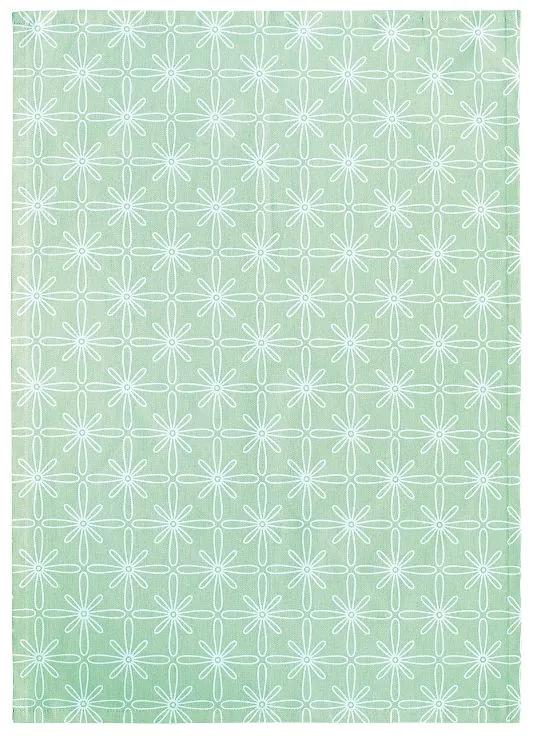 SCANquilt utěrka DEKORO kontury kytiček zelenobílá 50 x 70 cm