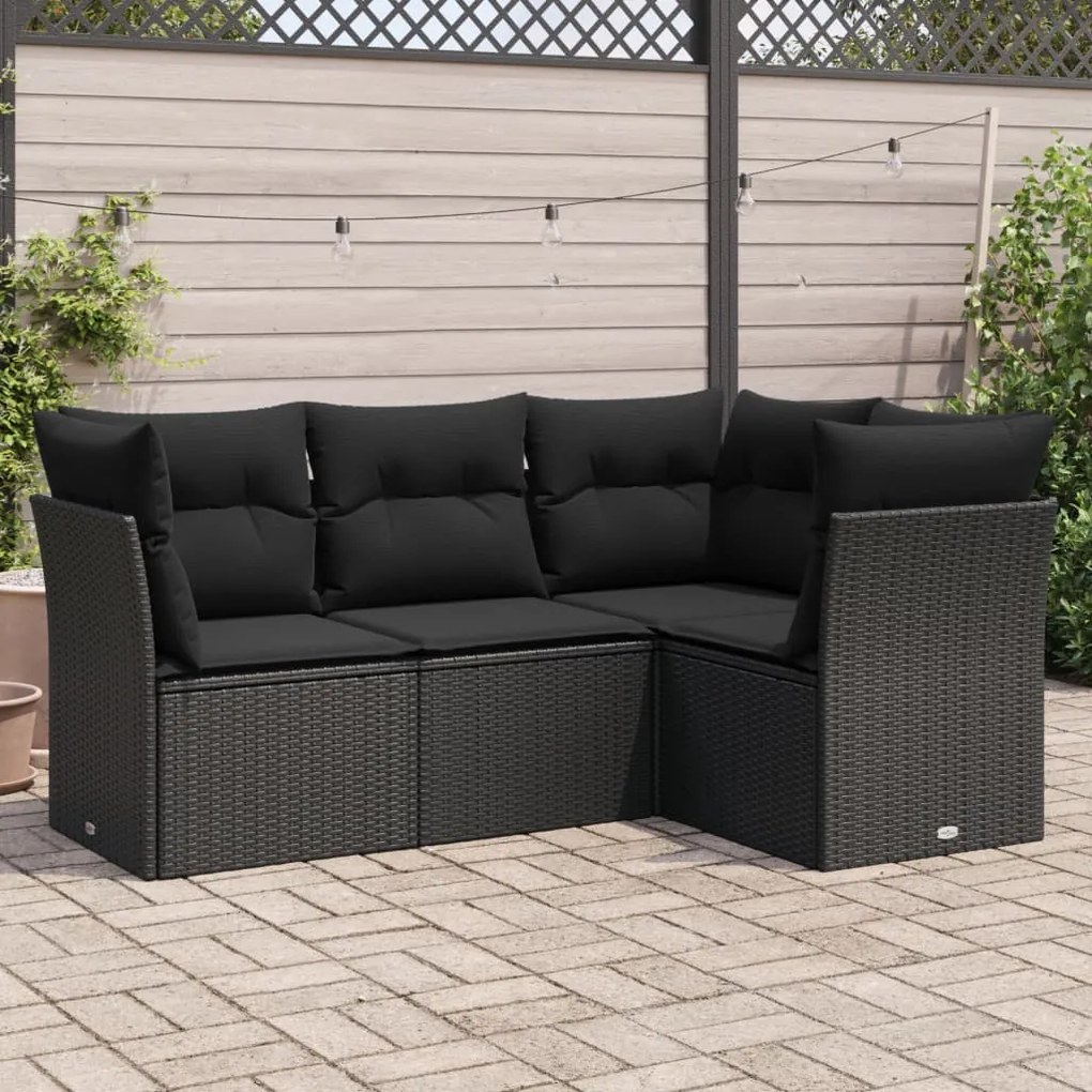 4dílná zahradní sedací souprava s poduškami černá polyratan 3217575