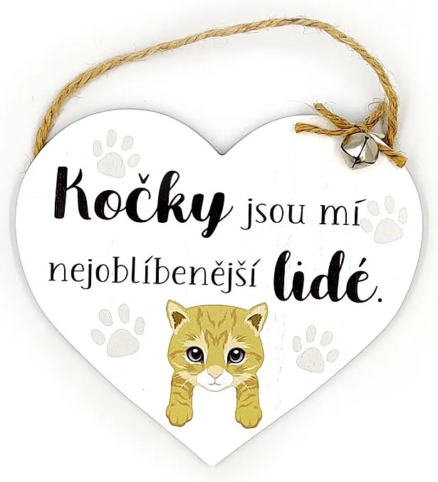 Domov&Mazlíci Dřevěná cedulka srdce Kočky jsou mí nejoblíbenější lidé