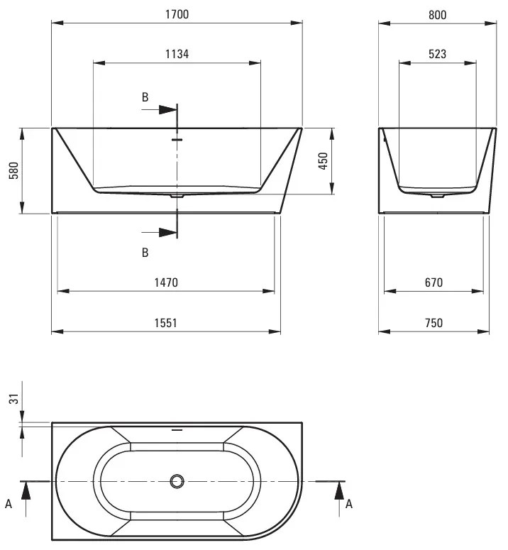 Deante Silia, volně stojící rohová vana 170x80 cm, levá, bílá lesklá, DEA-KDS_017L