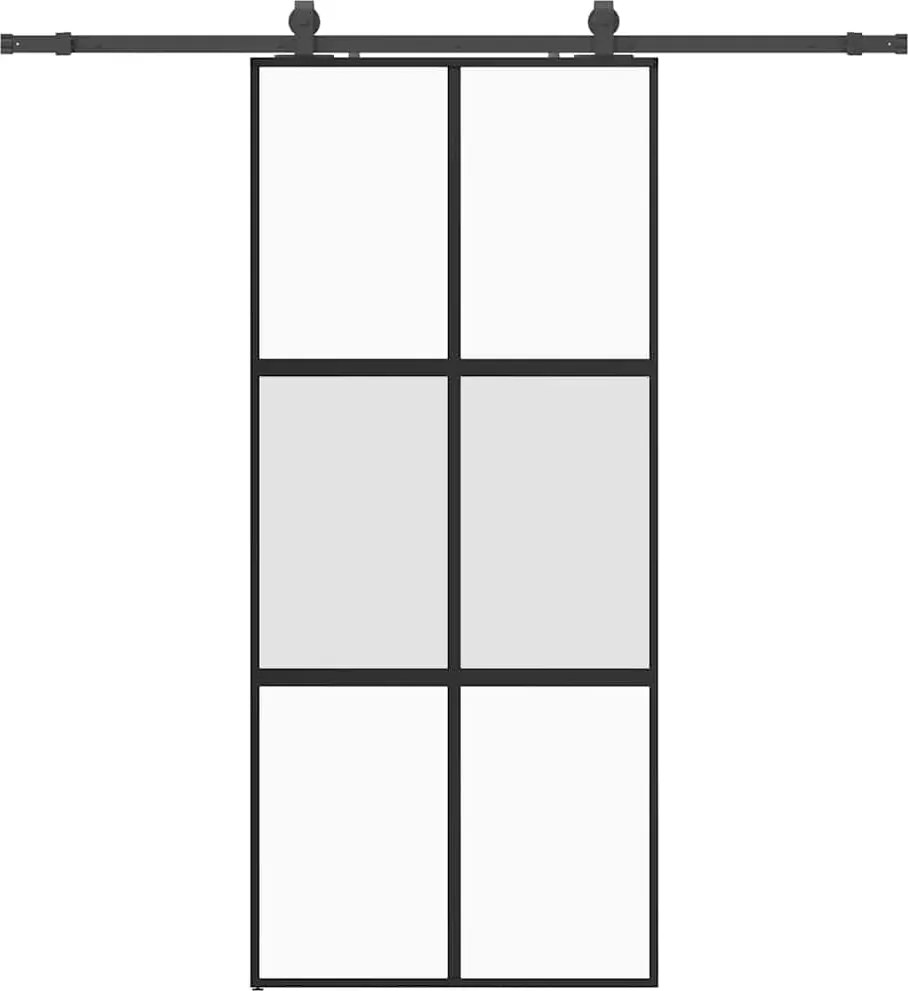 Posuvné dveře se sadou kování černé 90x205 cm Tvrzené sklo 3375884
