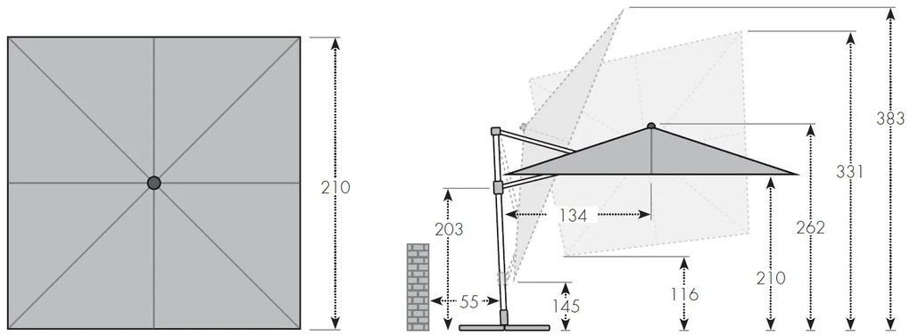 DERBY DX 210 x 210 cm - zahradní slunečník s boční nohou petrolej