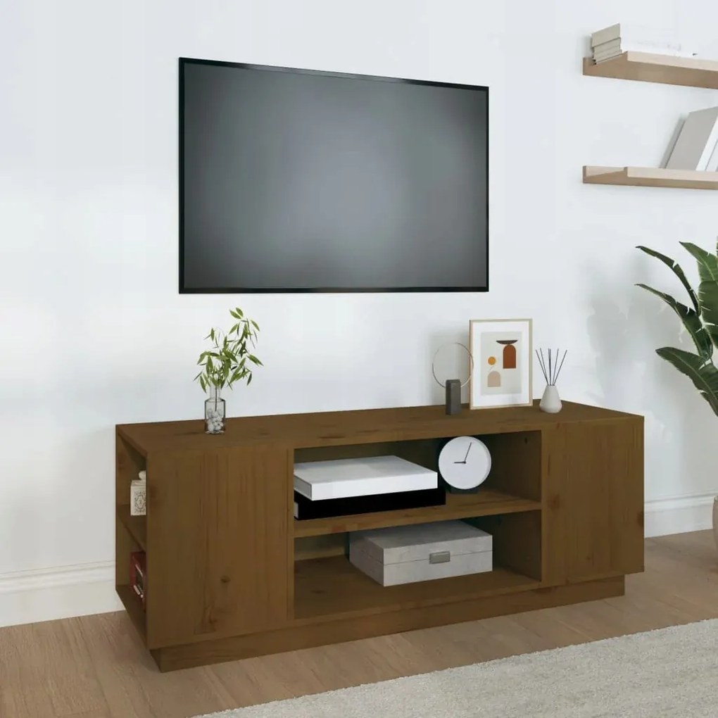 Tv Skříňka Medově Hnědá 110X35X40,5 Cm Masivní Borové Dřevo medová hnědá