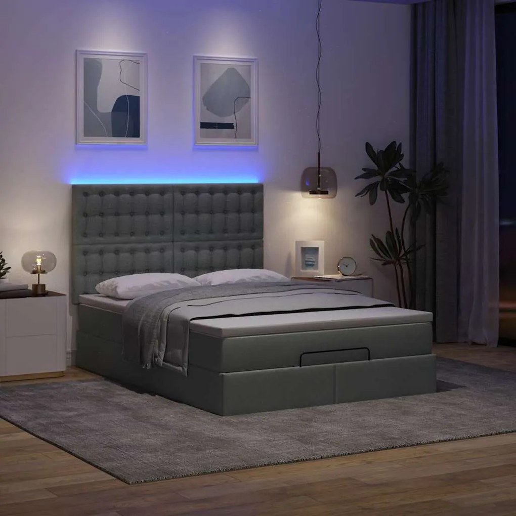 Osmanský rám postele s matrací tmavě šedá 140x200cm textil 3314177