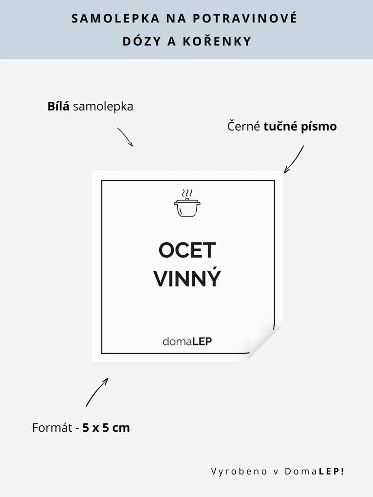 Samolepka na láhev OCET VINNÝ – bílá, 5 x 5 cm, základní písmo