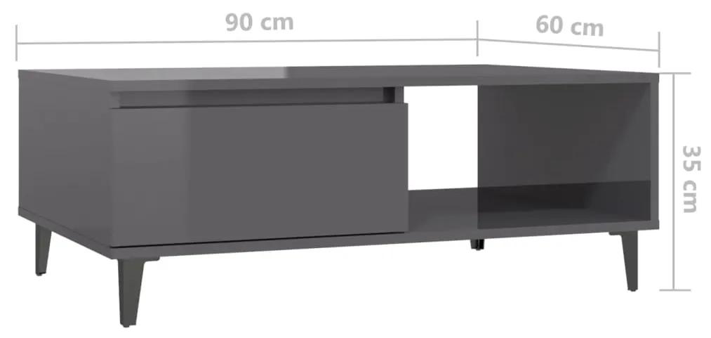 vidaXL Konferenční stolek šedý vysoký lesk 90 x 60 x 35 cm dřevotříska