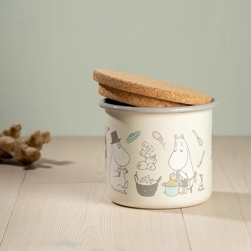 Dóza s víkem Moomins Bon Appétit 1,3l, smalt-korek / béžová