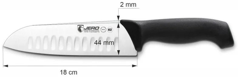 KOLIMAX Kuchyňský nůž JERO SANTOKU 18 cm/44 mm, rukojeť z černého elastomeru