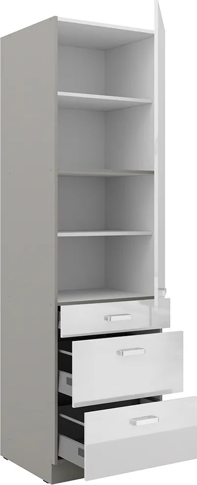 BIANCA sb | vysoká skříňka 60 DKS-210 3S1F potravinová | UNI DVÍŘKA | 60 cm | PREMIUM BOX | světle šedá/bílá lesk