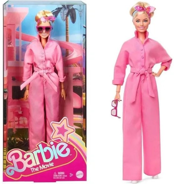 Panenka barbie v růžovém filmovém overalu