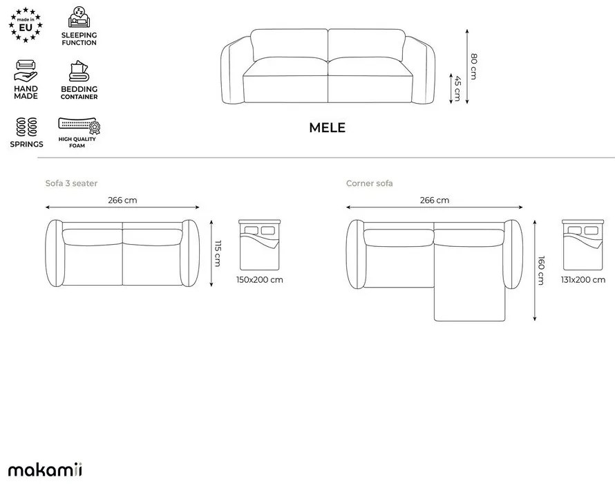 Zelená žinylková rozkládací/s úložným prostorem rohová pohovka (levý roh/s lenoškou) Mele – Makamii