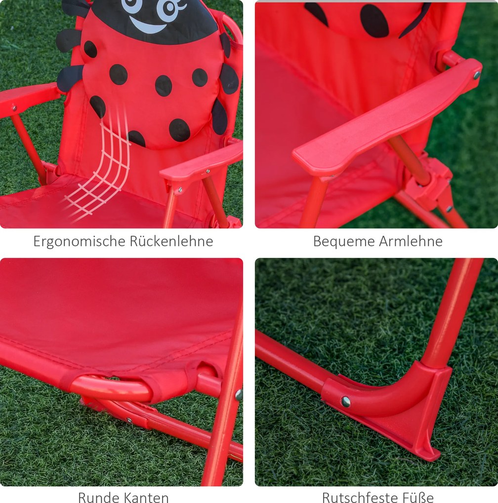 Outsunny Dětská zahradní sada stolu a židlí s piknikovou skládací sadou pro děti se slunečníkem s nastavitelnou výškou 100-125 cm, design berušky