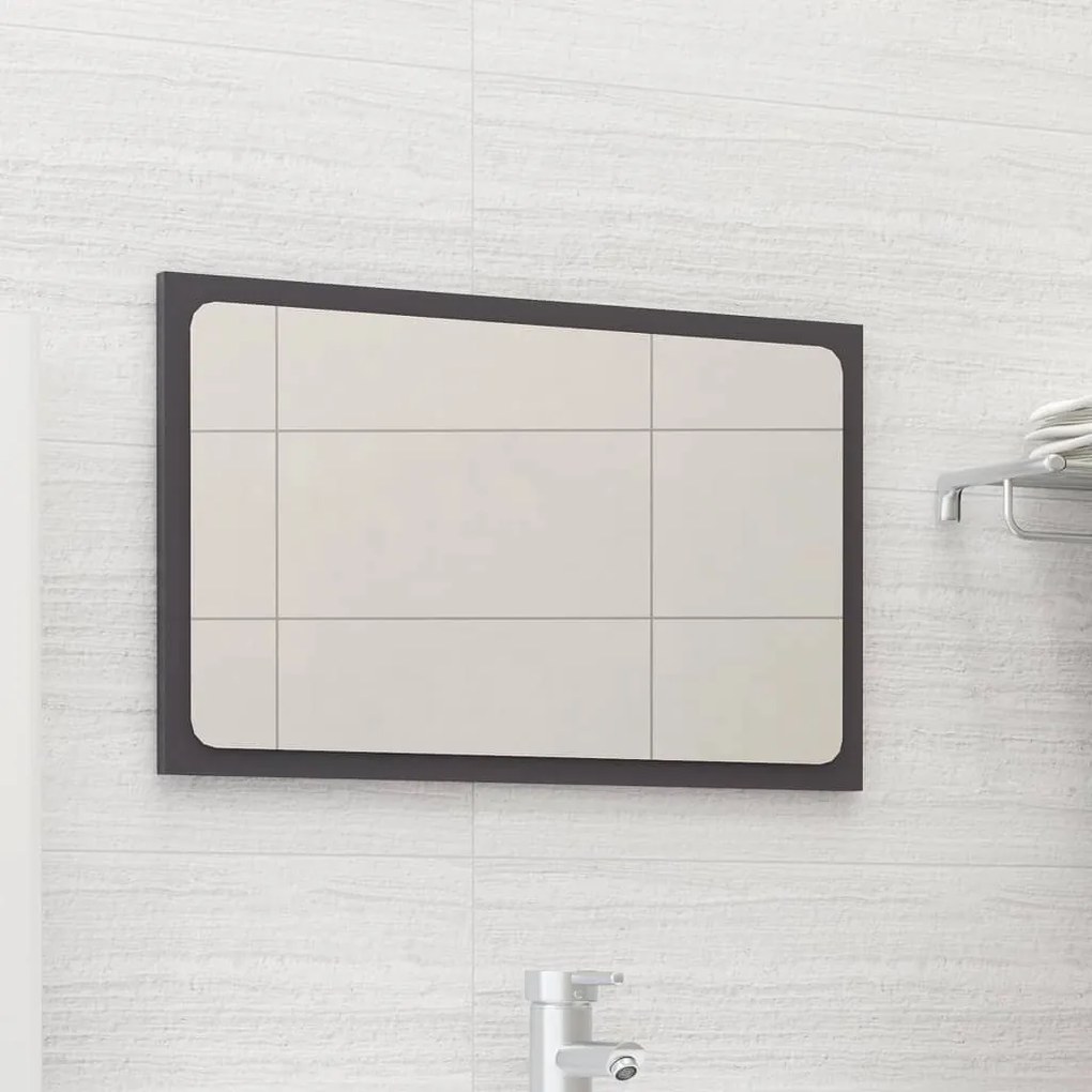 804613 vidaXL Koupelnové zrcadlo šedé vysoký lesk 60x1,5x37 cm dřevotříska