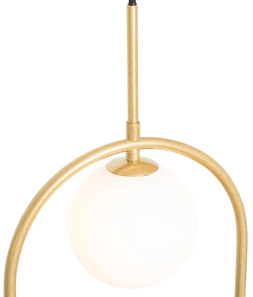 Art deco závěsná lampa zlatá s bílým sklem 3 světla - Isabella