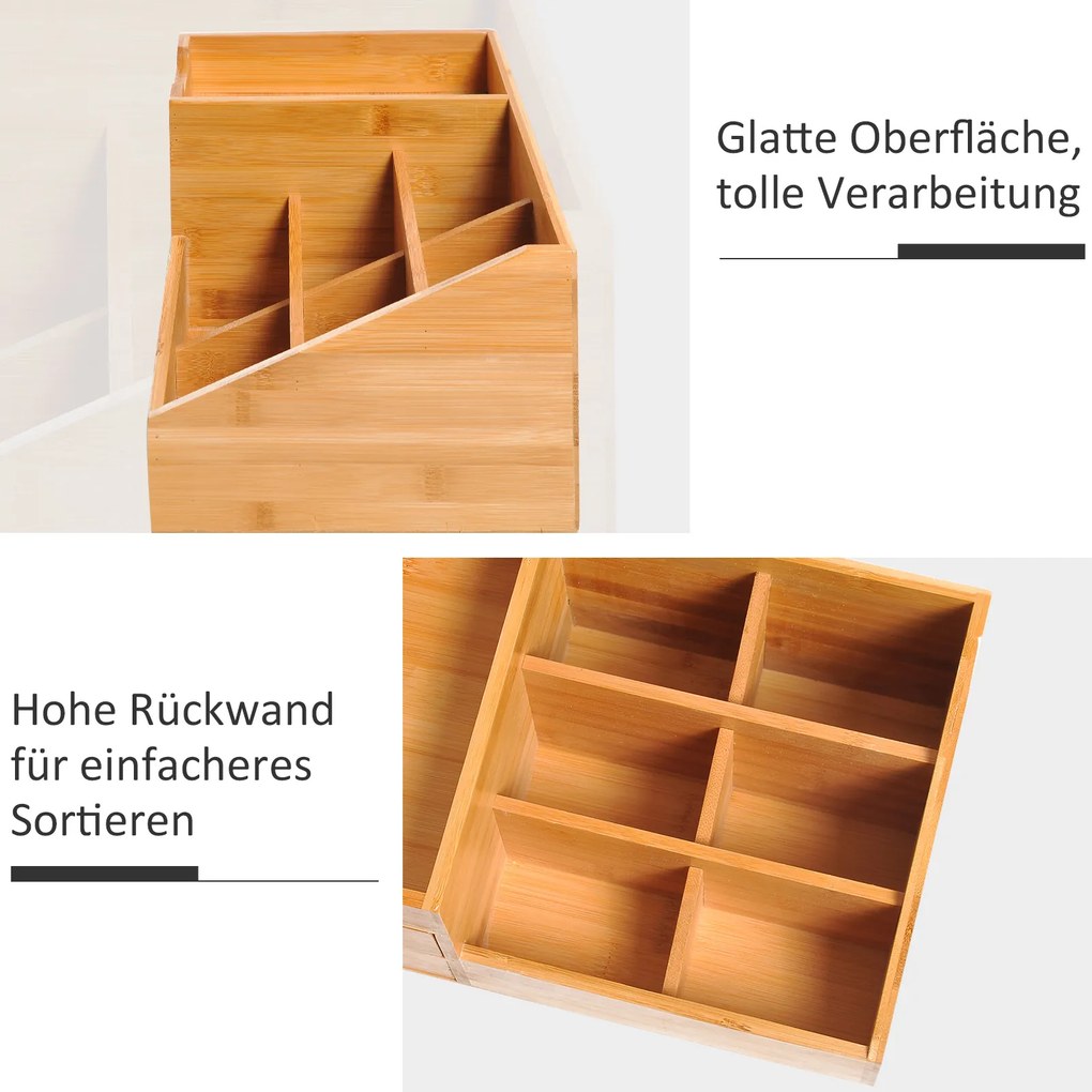 HOMCOM Stolní organizér Kancelářský box se 2 zásuvkami pro pořádek a organizaci, přírodní, D33 x Š20,5 x V15,5 cm
