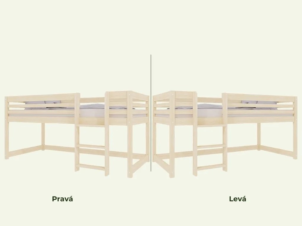 Benlemi Nízká vyvýšená postel TULY s žebříkem 90x200 cm Zvolte barvu: Světle šedá, Zvolte stranu: Vlevo, Zvolte variantu: Se závěsem