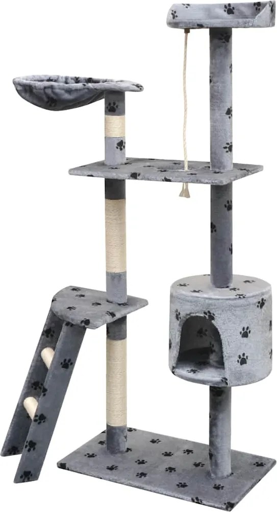Škrabadlo pro kočky, sisalové sloupky 150 cm šedá potisk tlapek 170486