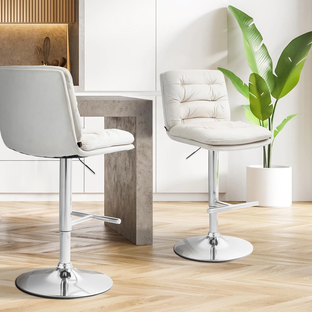 Barová židle Damar samet chromovaná konstrukce – krémová