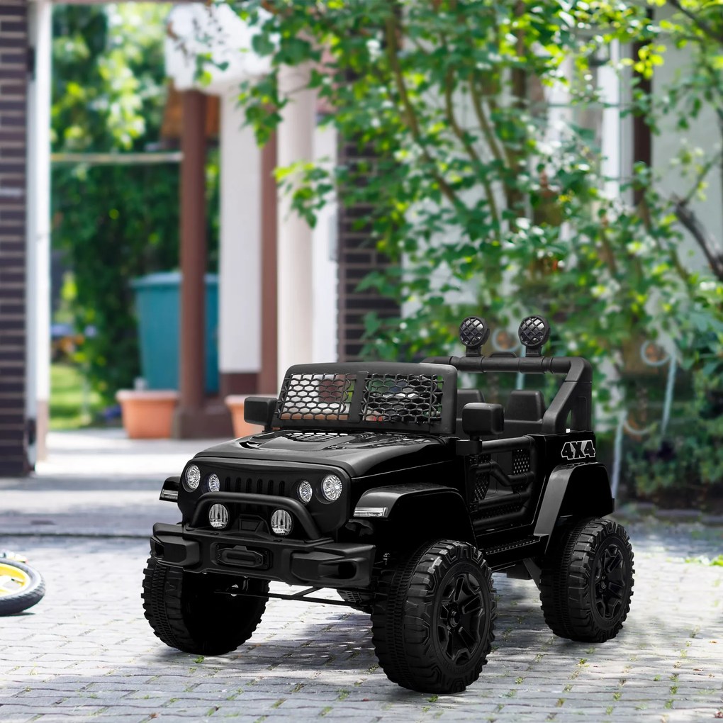 HOMCOM 12V Elektrické 4x4 Auto pro Děti s Dálkovým Ovládáním, Světly a Klaksonem - 3-6 Let - Černé