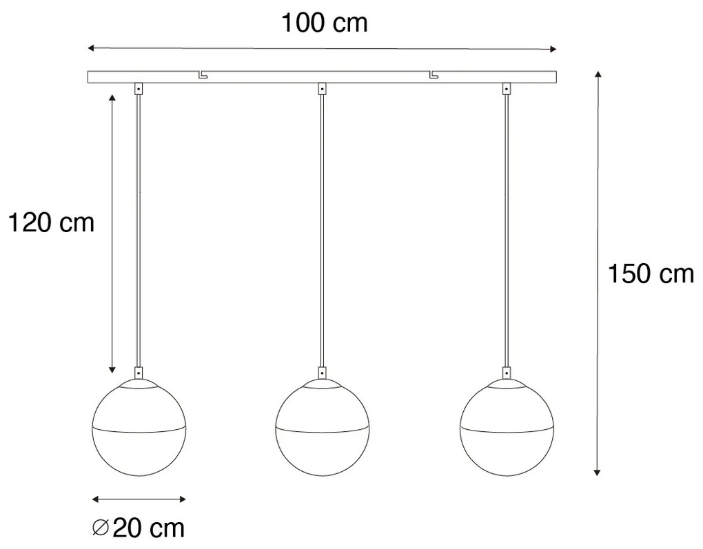 Retro závěsné svítidlo černé s čirým sklem obdélníkové 3-světlo - Eclipse