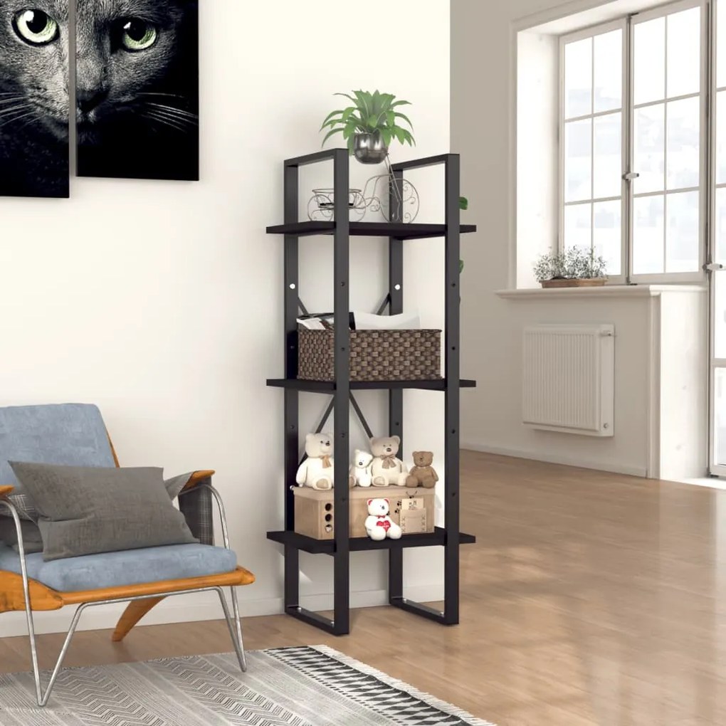 Knihovna Se 3 Policemi Černá 40 X 30 X Černá - kompozitní dřevo / 105 cm