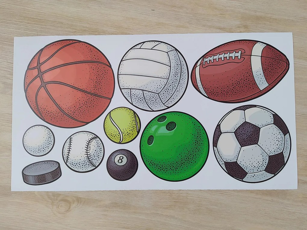Sportovní míče textilní přelepitelné samolepky na zeď arch 47 x 26 cm