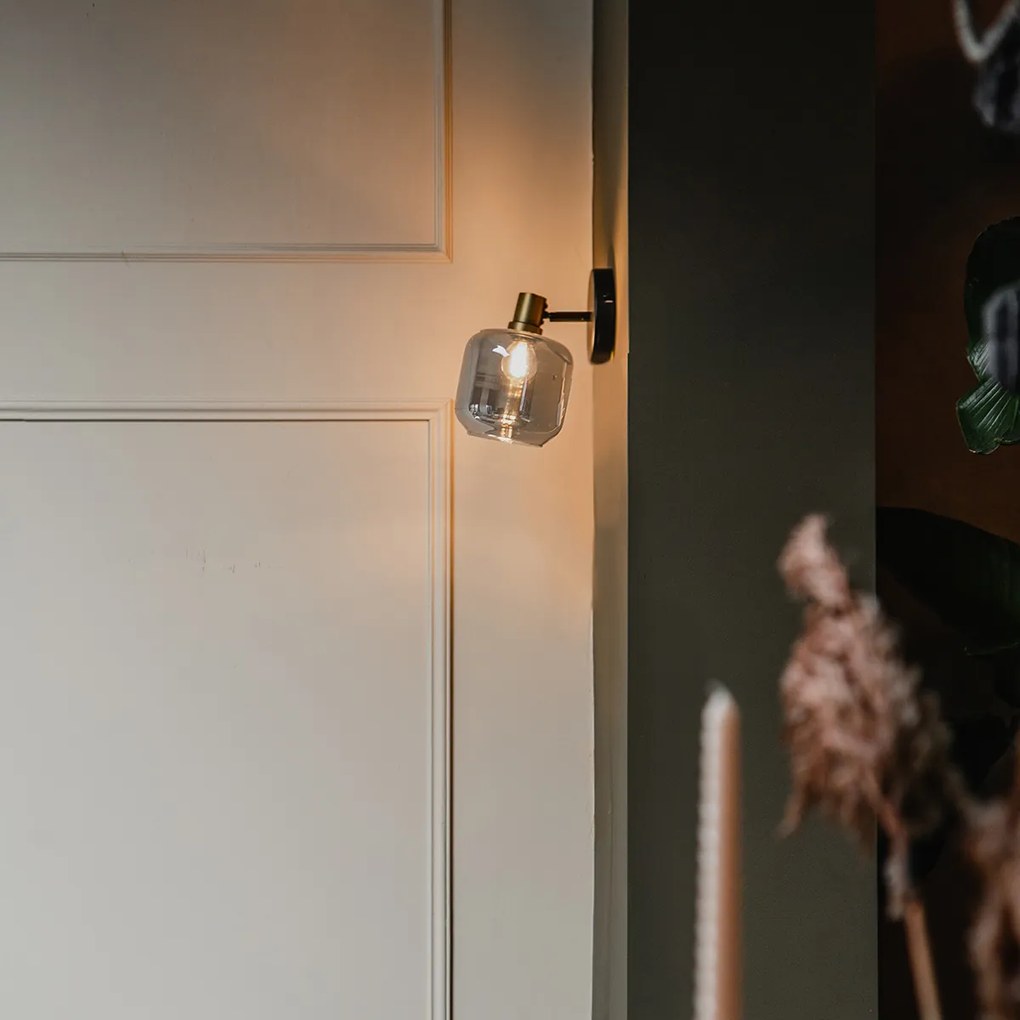 Designové stropní bodové světlo černé se zlatem a kouřovým sklem - Zuzanna
