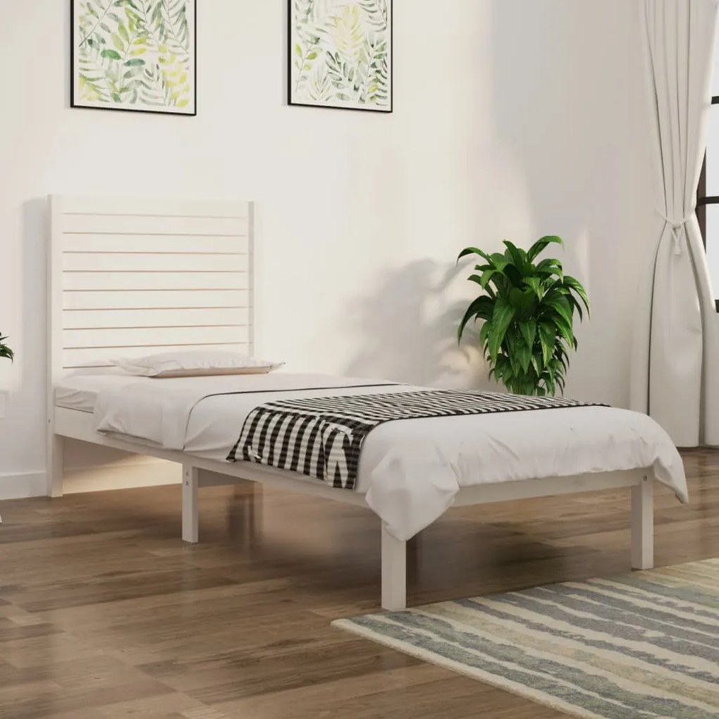 Rám postele bílý masivní dřevo 90 x 190 cm jednolůžko 3104574