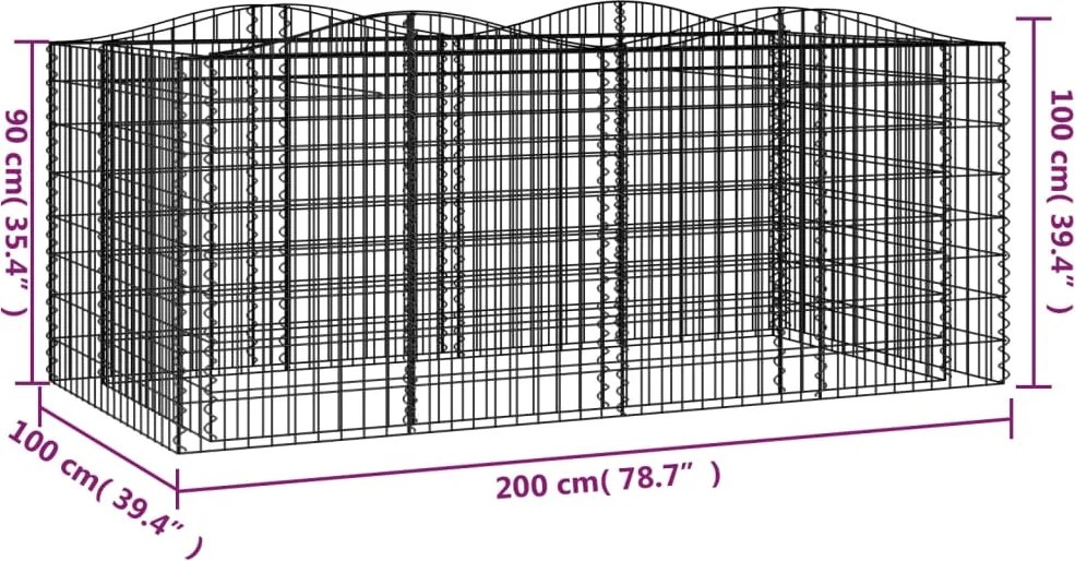 Klenutý gabion vyvýšený záhon 200x100x100 cm pozinkované železo 153554