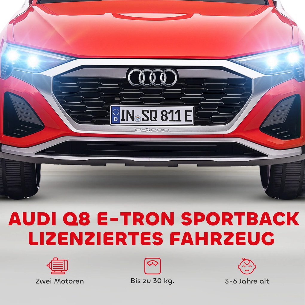 AIYAPLAY Elektrické auto pro děti od 3 let Audi Q8 etron Sportback 12V s baterií a dálkovým ovládáním, jarní odpružení, světla, klakson a hudba červe…