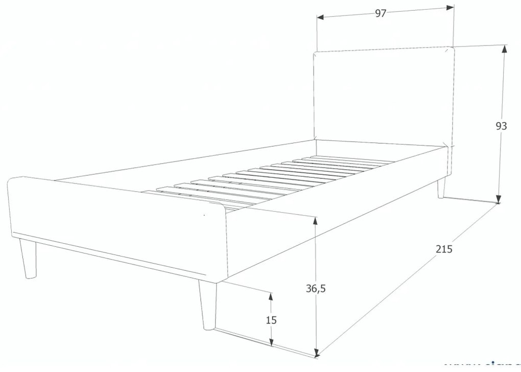 Šedá jednolůžková postel ACOMA 90 x 200 cm