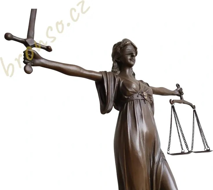 Spravedlnost bronzová socha 45cm, Justicie s váhami a mečem - Bohyně práva a spravedlnosti