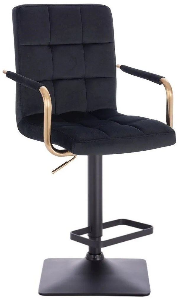 LuxuryForm DESIGN Barová židle VERONA GOLD VELUR na černé hranaté podstavě - černá