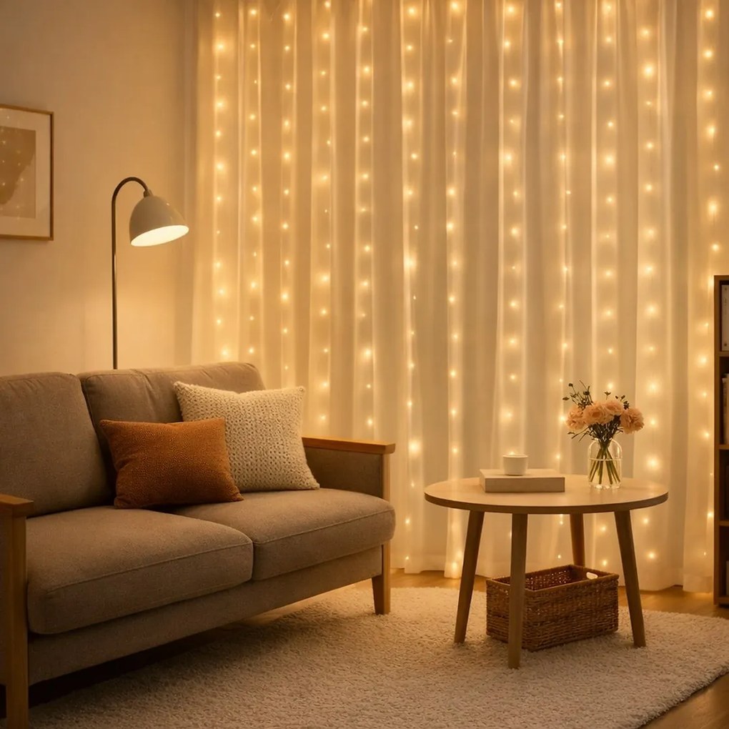 LED světelný závěs Mery, 3x3m, ovladač