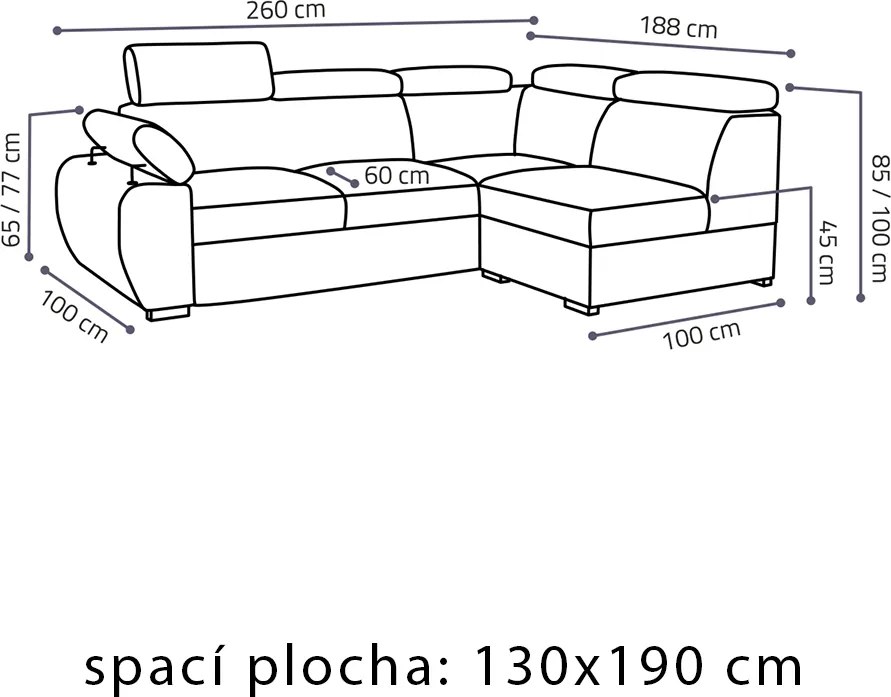 Sedací souprava BASTON | 260x188 cm | rozkládací + úložný prostor | VÝBĚR TKANIN