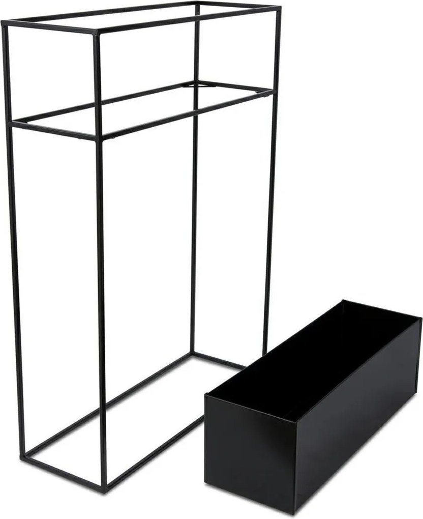 KOVOVÝ KVĚTINÁČ SE STOJÁNEM RECT 90X24X64 CM ČERNÁ