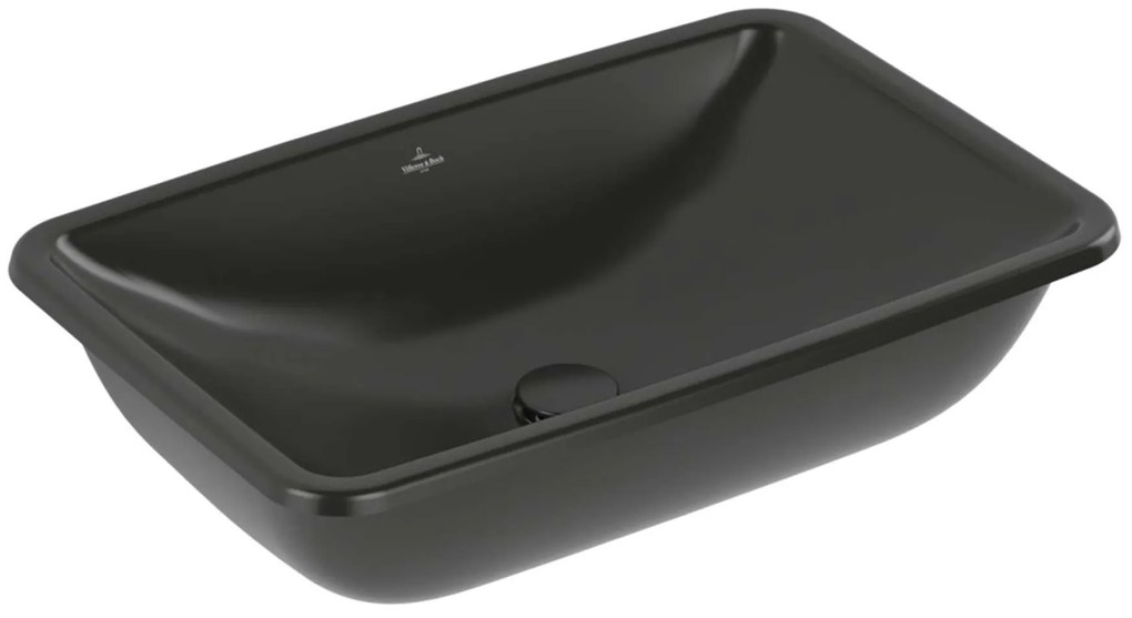 Villeroy & Boch Loop&Friends - Umyvadlo, 68x45 cm, bez přepadu, bez otvoru pro baterii, CeramicPlus, Pure Black 4A5801R7