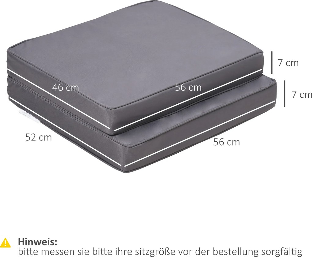 Outsunny Sada 2 polštářků na židle, odnímatelné sedáky, velký komfort, polstrované polštářky, polyuretanová pěna, polyester