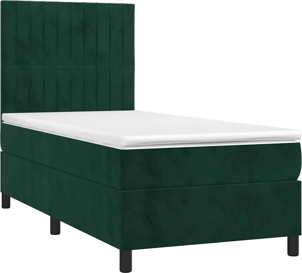 Box spring postel s matrací a LED tmavě zelená 100x200 cm samet 3136230