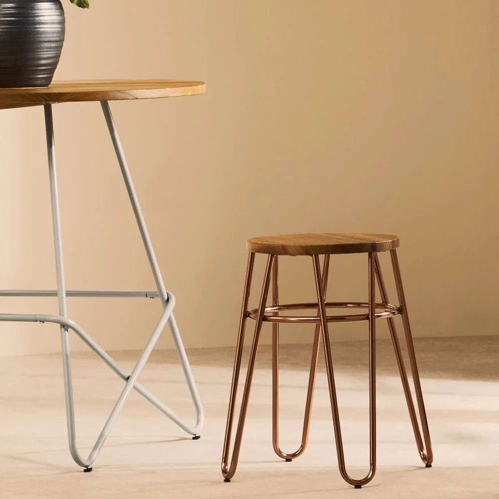 Stolička z jilmového dřeva v přírodní barvě/v růžovo zlaté barvě District – Premier Housewares