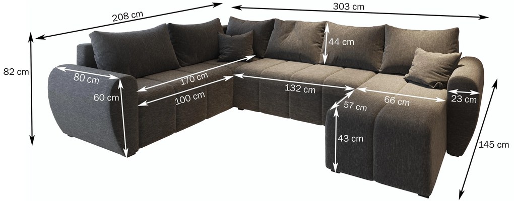 PRM Rohová sedačka MOKA XL do U, 303 cm Roh pohovky: Levý roh, Barva látky: Tyrkysová (Cosmic 190)