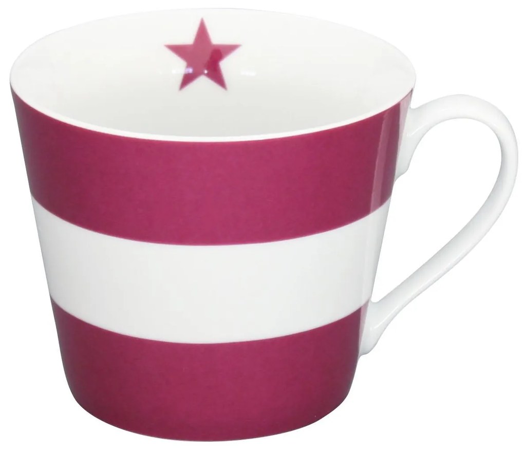 Krasilnikoff Hrneček Plum Mega Stripes, růžová barva, fialová barva, porcelán 250 ml