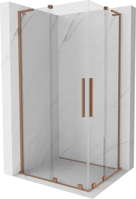 Mexen Velar L Duo, sprchový kout s posuvnými dveřmi 100 x 90 cm, 8mm čiré sklo, měděná matná, 871-100-090-02-03-65
