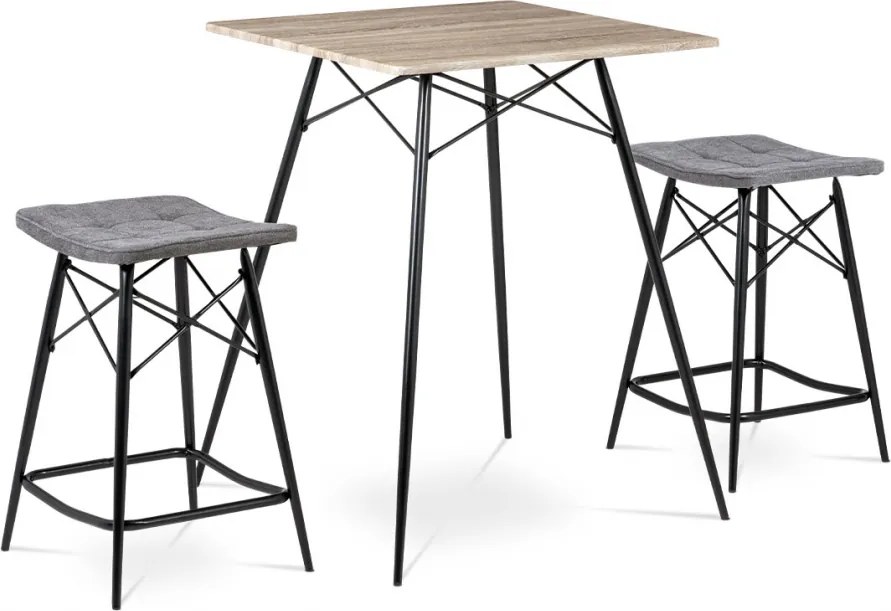 Jídelní set 1 + 2 BAR – MDF dub sonoma/kov, čalouněné židle