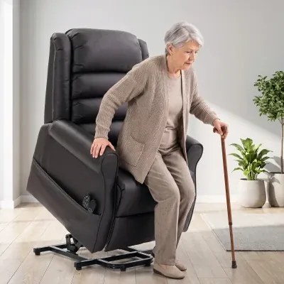 HOMCOM Elektrické křeslo na vstávání s vibrační masáží a funkcí tepla, seniorské křeslo z hnědé PU kůže