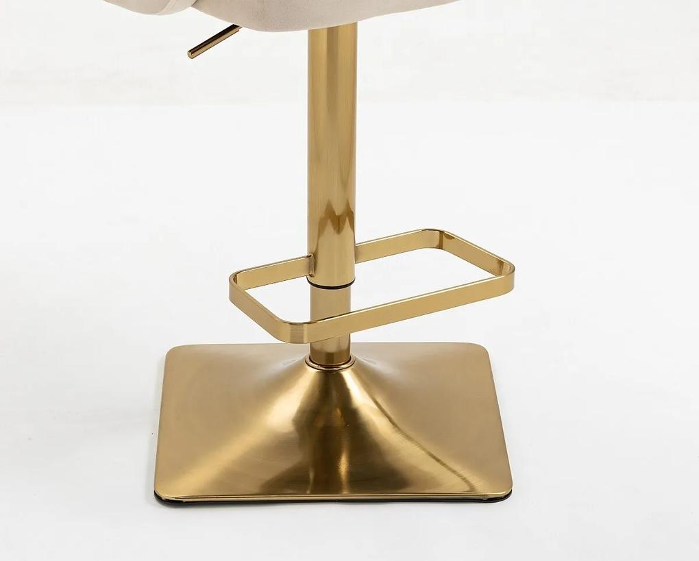 Barová židle STOCKHOLM na zlaté hranaté podstavě - krémový velur