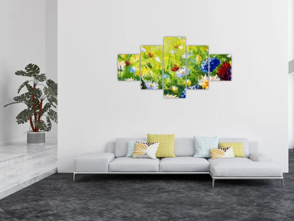 Obraz rozkvetlé louky, olejomalba (125x70 cm)