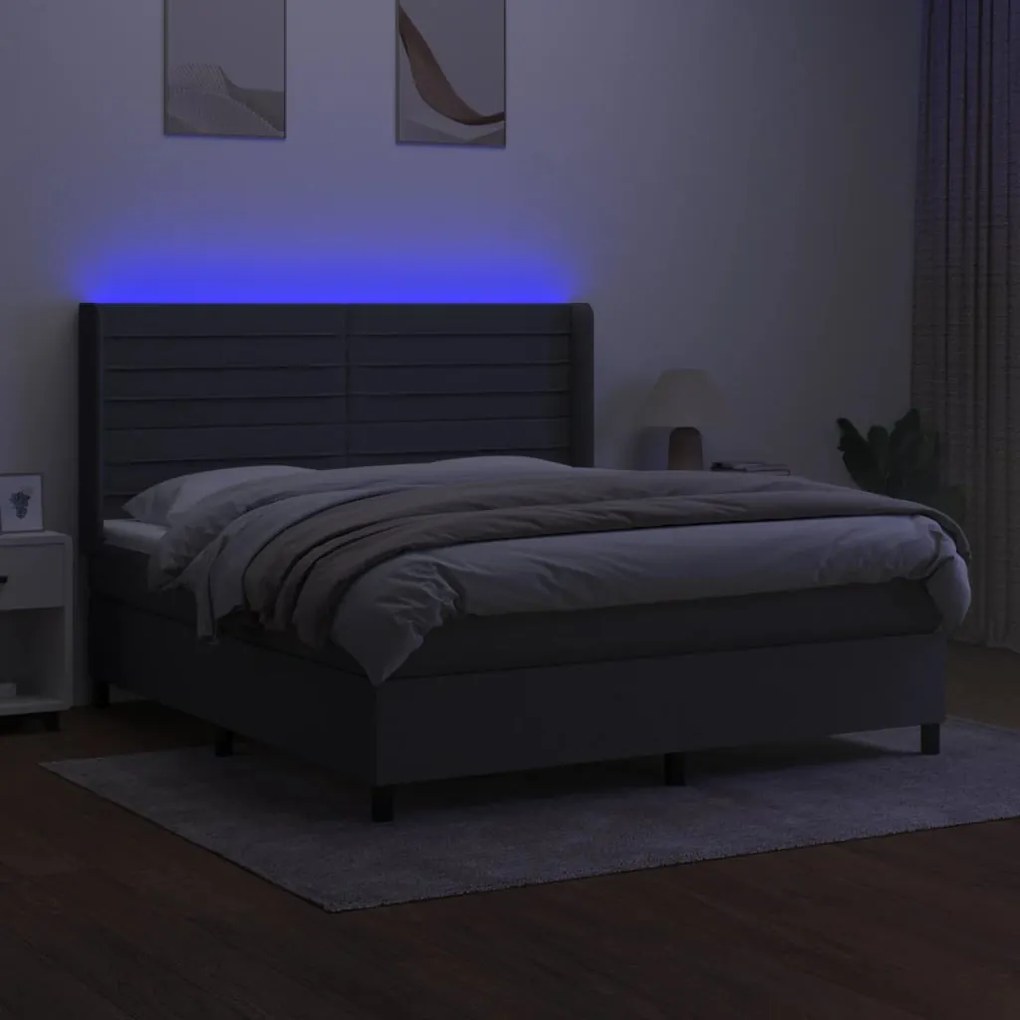 Box spring postel s matrací a LED tmavě šedá 180x200 cm textil 3138414